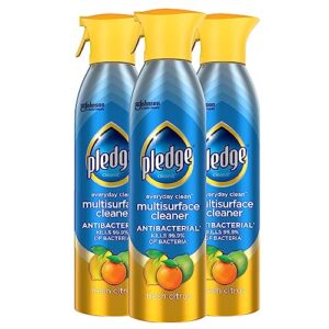 pledge everyday clean multi surface cleaner & antibacterial spray aerosol, works on wood, granite, and more, fresh citrus, 9.7 oz (pack of 3)