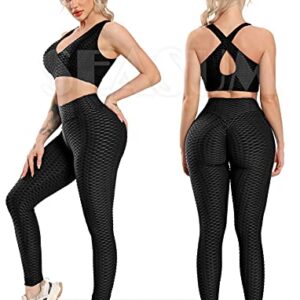 SEASUM Women High Waisted Yoga Pants Workout Butt Lifting Scrunch Booty Leggings Tummy Control Anti Cellulite Textured Tights S