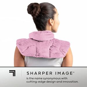 Heated Neck & Shoulder Wrap by Sharper Image - Microwavable Warm & Cooling Plush Pad with Aromatherapy (100% Natural Lavender & Herb Spa Blend) - Soothing Muscle Pain & Tension Relief Therapy - Pink