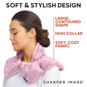 Heated Neck & Shoulder Wrap by Sharper Image - Microwavable Warm & Cooling Plush Pad with Aromatherapy (100% Natural Lavender & Herb Spa Blend) - Soothing Muscle Pain & Tension Relief Therapy - Pink