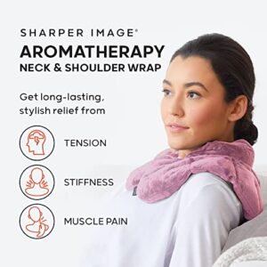 Heated Neck & Shoulder Wrap by Sharper Image - Microwavable Warm & Cooling Plush Pad with Aromatherapy (100% Natural Lavender & Herb Spa Blend) - Soothing Muscle Pain & Tension Relief Therapy - Pink