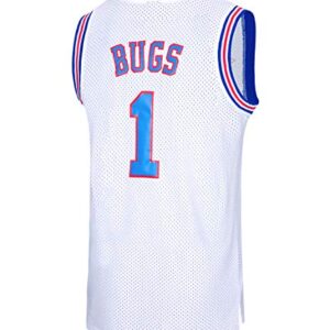 RAVVIN Men's Basketball Jersey #1 Bugs Space Movie Jersey Stitched S-XXXL (Small, White)