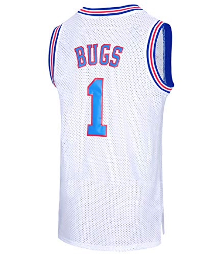 RAVVIN Men's Basketball Jersey #1 Bugs Space Movie Jersey Stitched S-XXXL (Small, White)