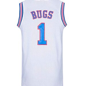 RAVVIN Men's Basketball Jersey #1 Bugs Space Movie Jersey Stitched S-XXXL (Small, White)