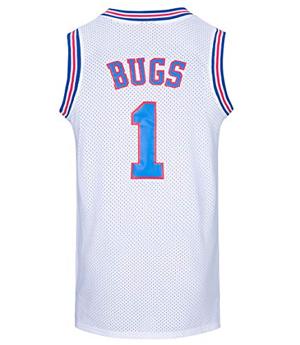 RAVVIN Men's Basketball Jersey #1 Bugs Space Movie Jersey Stitched S-XXXL (Small, White)