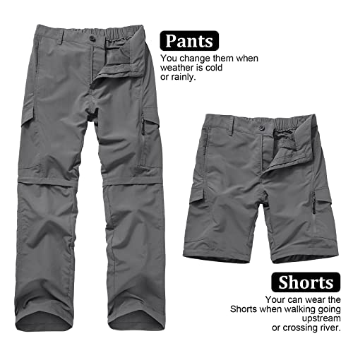 Mens Hiking Pants Convertible Quick Dry Zip Off UPF Lightweight Fishing Travel Camping Safari Pants,Grey,40