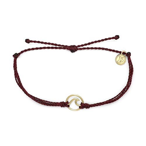 Pura Vida Gold Wave Merlot Bracelet - Gold Plated Charm, Adjustable Band - 100% Waterproof