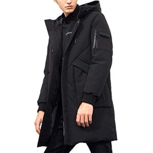 pioneer camp men's winter coats water-repellent windproof thicken parkas long hooded padded puffer jacket (black, l)