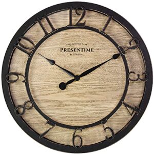 presentime & co 10" farmhouse series wall clock, cottage style, vintage design, oil rubbed bronze