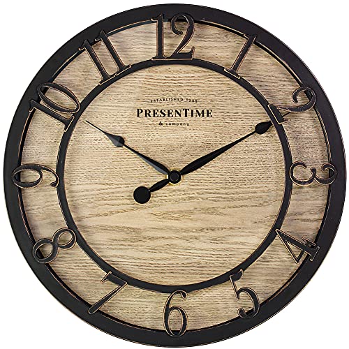 PresenTime & Co 10" Farmhouse Series Wall Clock, Cottage Style, Vintage Design, Oil Rubbed Bronze