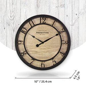 PresenTime & Co 10" Farmhouse Series Wall Clock, Cottage Style, Vintage Design, Oil Rubbed Bronze