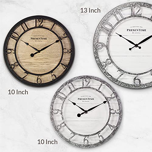 PresenTime & Co 10" Farmhouse Series Wall Clock, Cottage Style, Vintage Design, Oil Rubbed Bronze