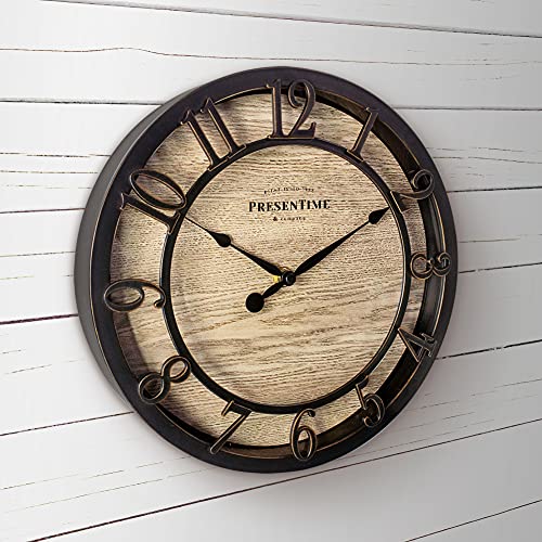 PresenTime & Co 10" Farmhouse Series Wall Clock, Cottage Style, Vintage Design, Oil Rubbed Bronze