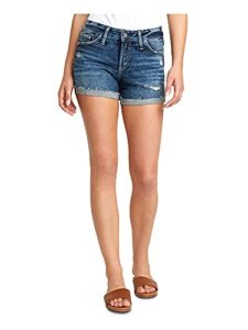 silver jeans co. women's suki mid rise short, distressed dark indigo, 28