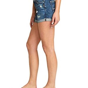 Silver Jeans Co. Women's Suki Mid Rise Short, Distressed Dark Indigo, 28