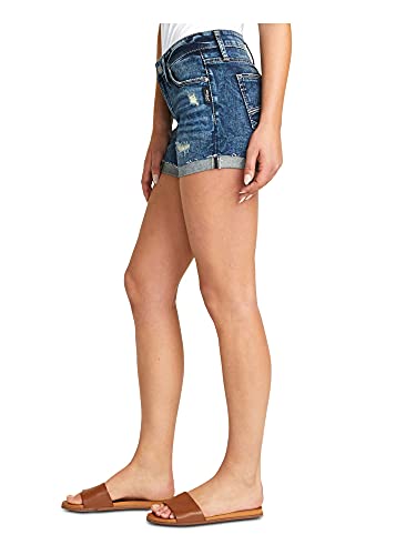 Silver Jeans Co. Women's Suki Mid Rise Short, Distressed Dark Indigo, 28