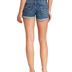 Silver Jeans Co. Women's Suki Mid Rise Short, Distressed Dark Indigo, 28