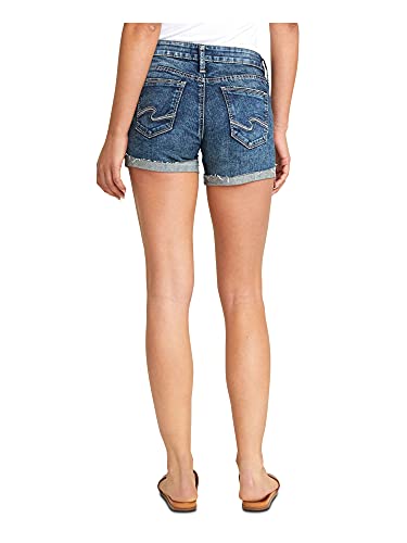 Silver Jeans Co. Women's Suki Mid Rise Short, Distressed Dark Indigo, 28