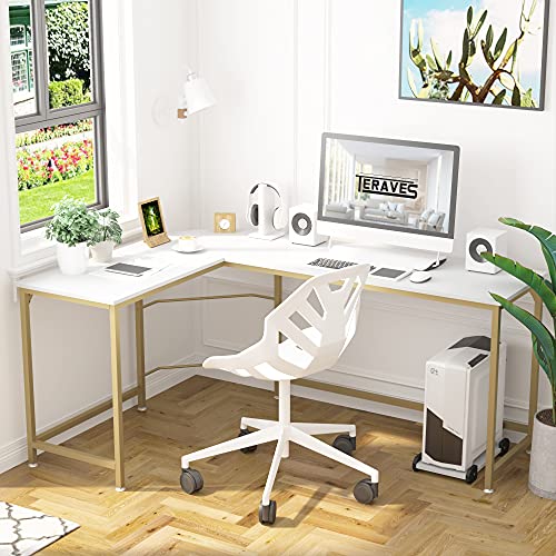 Teraves Reversible L-Shaped Desk Corner Gaming Computer Desk Office Workstation Modern Home Study Writing Wooden Table