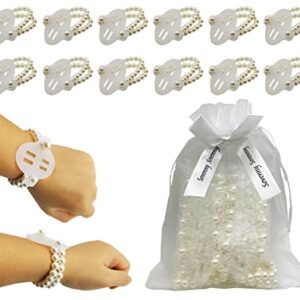 Sovenny 12 Pieces Elastic Pearl Wrist Bands Wristlets Corsage Accessories for Wedding Prom Flowers