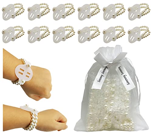 Sovenny 12 Pieces Elastic Pearl Wrist Bands Wristlets Corsage Accessories for Wedding Prom Flowers