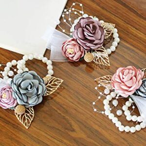 Sovenny 12 Pieces Elastic Pearl Wrist Bands Wristlets Corsage Accessories for Wedding Prom Flowers