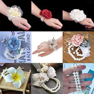 Sovenny 12 Pieces Elastic Pearl Wrist Bands Wristlets Corsage Accessories for Wedding Prom Flowers