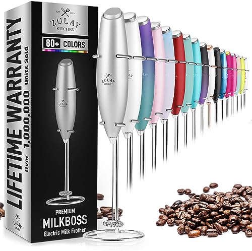 Zulay Powerful Milk Frother Handheld Foam Maker for Lattes - Whisk Drink Mixer for Coffee, Mini Foamer for Cappuccino, Frappe, Matcha, Hot Chocolate by Milk Boss