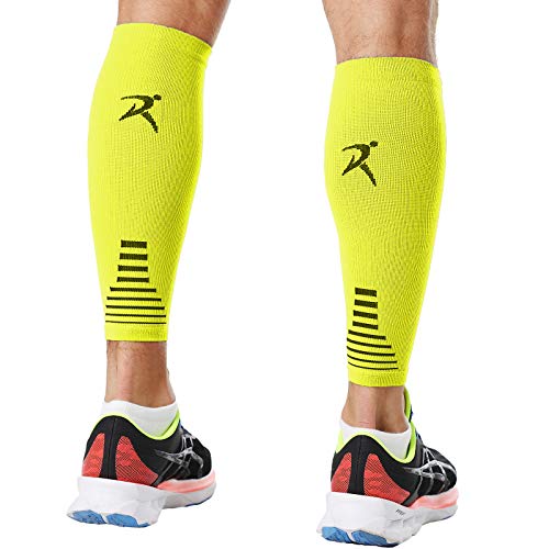 Rymora Leg Compression Sleeve, Calf Support Sleeves Legs Pain Relief for Men and Women, Comfortable and Secure Footless Socks for Fitness, Running, and Shin Splints – Flourescent, Large (One Pair)