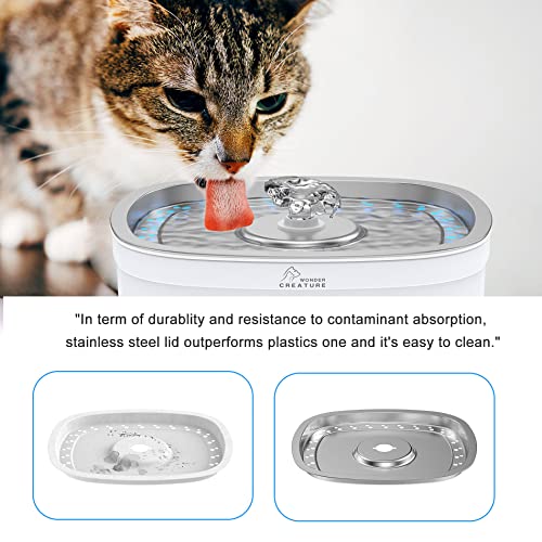 Cat Fountain Stainless Steel, 84oz/2.5L Automatic Pet Fountain with Water Level Window and LED Light for Water Shortage Alert