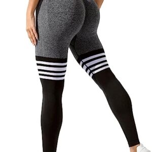 CFR Women Scrunch Butt Lifting Seamless Leggings High Waist Stretchy Workout Fitness Yoga Pants Tummy Control Gym Tights #4 Pants Stripe Black,M