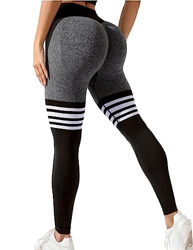 CFR Women Scrunch Butt Lifting Seamless Leggings High Waist Stretchy Workout Fitness Yoga Pants Tummy Control Gym Tights #4 Pants Stripe Black,M