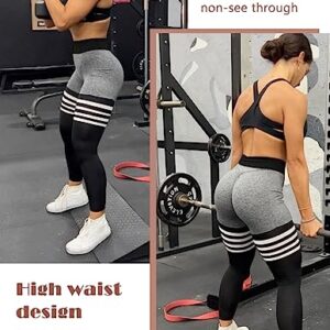 CFR Women Scrunch Butt Lifting Seamless Leggings High Waist Stretchy Workout Fitness Yoga Pants Tummy Control Gym Tights #4 Pants Stripe Black,M