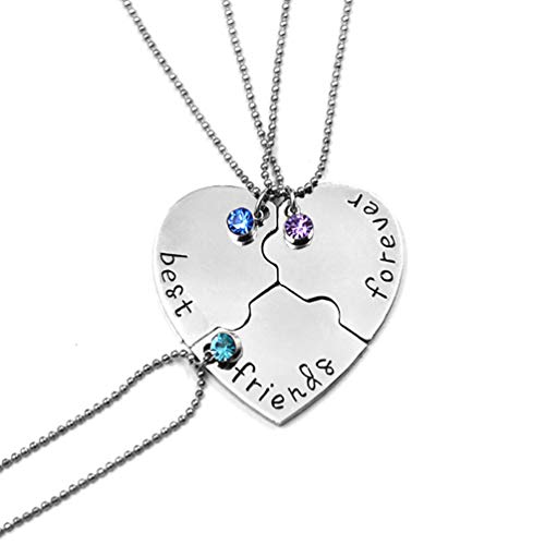 Happyyami Best Friends Necklaces Forever and Ever Crystal Necklace BFF Puzzle Pendant Necklace Set(Set of 3)