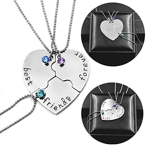 Happyyami Best Friends Necklaces Forever and Ever Crystal Necklace BFF Puzzle Pendant Necklace Set(Set of 3)