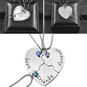 Happyyami Best Friends Necklaces Forever and Ever Crystal Necklace BFF Puzzle Pendant Necklace Set(Set of 3)