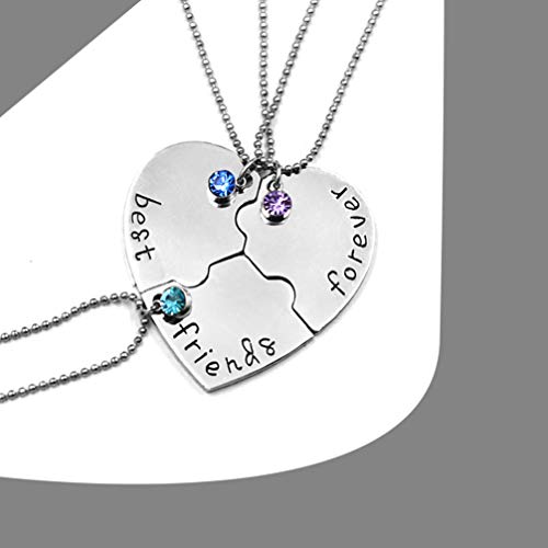 Happyyami Best Friends Necklaces Forever and Ever Crystal Necklace BFF Puzzle Pendant Necklace Set(Set of 3)