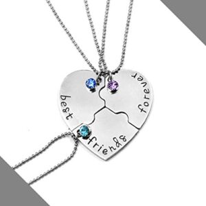 Happyyami Best Friends Necklaces Forever and Ever Crystal Necklace BFF Puzzle Pendant Necklace Set(Set of 3)