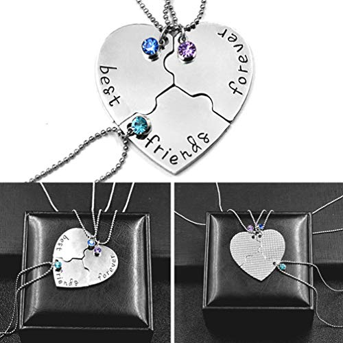 Happyyami Best Friends Necklaces Forever and Ever Crystal Necklace BFF Puzzle Pendant Necklace Set(Set of 3)