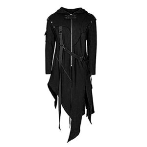 stoota sinhe men's vintage zipper up asymmetrical hoodie jacket, irregular longlineretro punk style party outwear coat