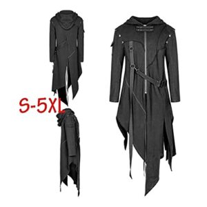 Stoota SINHE Men's Vintage Zipper Up Asymmetrical Hoodie Jacket, Irregular LonglineRetro Punk Style Party Outwear Coat