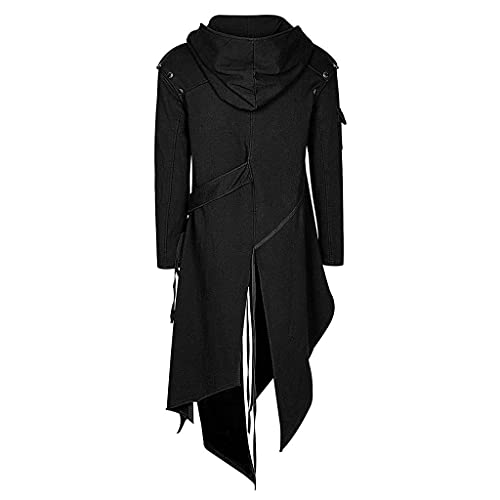 Stoota SINHE Men's Vintage Zipper Up Asymmetrical Hoodie Jacket, Irregular LonglineRetro Punk Style Party Outwear Coat