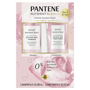 pantene nutrient blends miracle moisture boost rose water shampoo & conditioner dual pack for dry hair, sulfate free