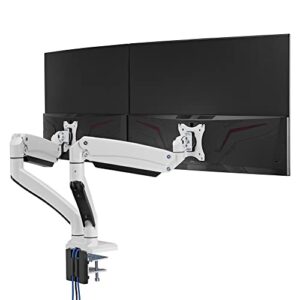 avlt dual 13"-43" monitor arm desk mount fits two flat/curved monitor full motion height swivel tilt rotation adjustable monitor arm - white/vesa/c-clamp/grommet/cable management