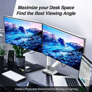 AVLT Dual 13"-43" Monitor Arm Desk Mount fits Two Flat/Curved Monitor Full Motion Height Swivel Tilt Rotation Adjustable Monitor Arm - White/VESA/C-Clamp/Grommet/Cable Management