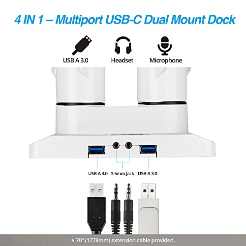 AVLT Dual 13"-43" Monitor Arm Desk Mount fits Two Flat/Curved Monitor Full Motion Height Swivel Tilt Rotation Adjustable Monitor Arm - White/VESA/C-Clamp/Grommet/Cable Management