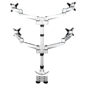 StarTech.com Desk Mount Quad Monitor Arm – Premium Articulating VESA 4 Monitor Mount 2x2 up to 30" – Ergonomic Height Adjustable Pole Mount - Tilt/Swivel/Rotate - C-Clamp/Grommet - Silver (ARMQUADPS)