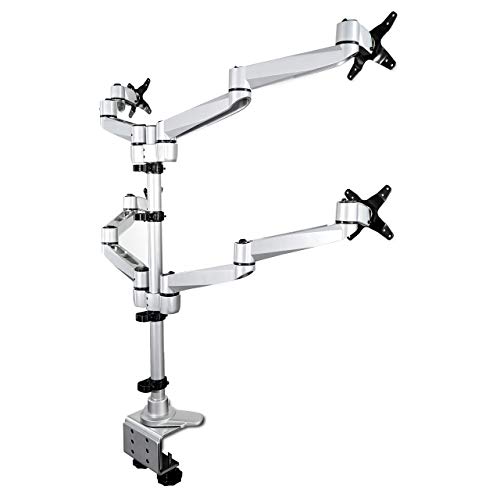 StarTech.com Desk Mount Quad Monitor Arm – Premium Articulating VESA 4 Monitor Mount 2x2 up to 30" – Ergonomic Height Adjustable Pole Mount - Tilt/Swivel/Rotate - C-Clamp/Grommet - Silver (ARMQUADPS)