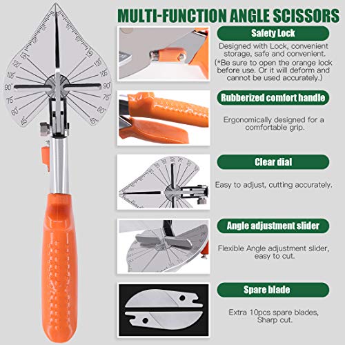 Keadic 7Pcs Multi Angle Miter Shear Cutter with Wrench and Upgrade Spare Blades, Quarter Round Cutting Tool for Wire Troughs, Soft-cut Corners (45 Degree to 135 Degree)