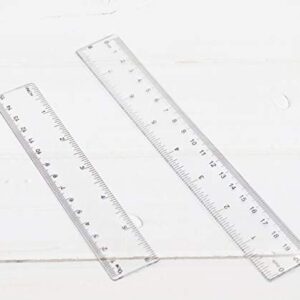 Sowaka 2 Pcs Ruler Plastic Clear Sraight Measuring Tool 6 Inch 8 Inch Transparent Drafting Tools for Kids Students Classroom Home School Classroom Painting (6 inch - 8 inch)